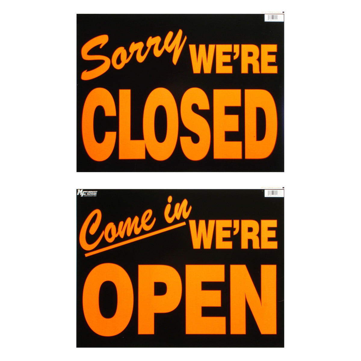 14" x 18" Styrene Plastic "Open / Closed" Signs — Fastener Line
