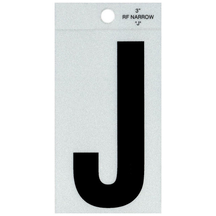 3" - J Straight Narrow Black Reflective Letters — Fastener Line