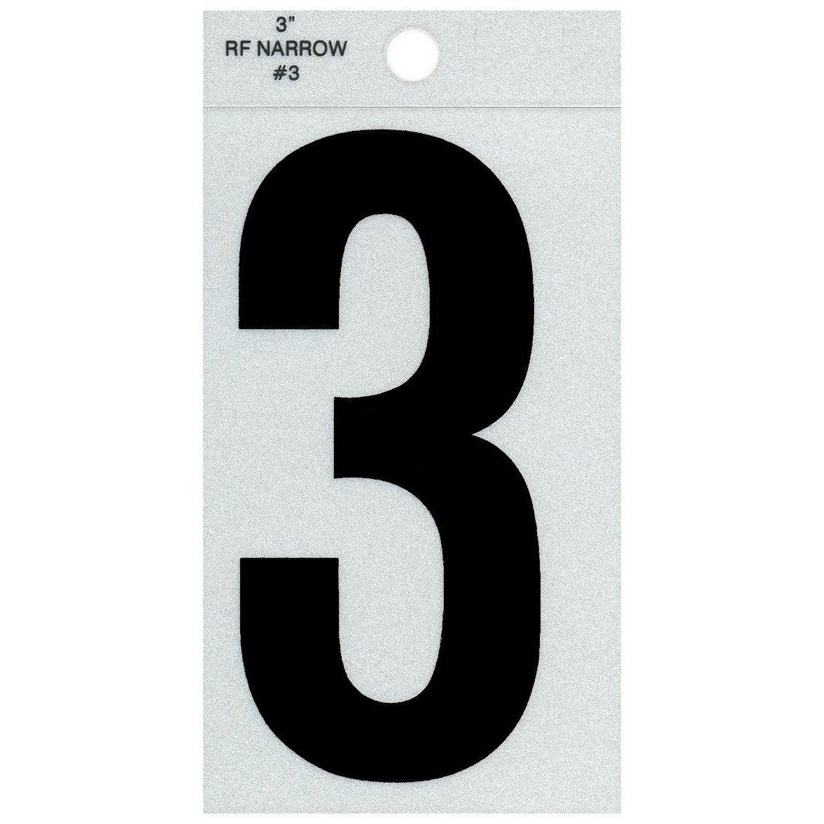 3" - 3 Straight Narrow Black Reflective Numbers — Fastener Line