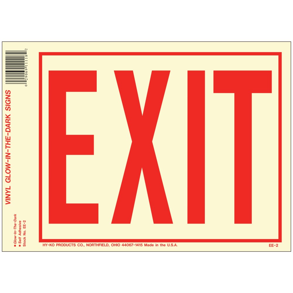 Exit Phosphorescent Vinyl Sign 8" x 11" (10 pcs.) — Fastener Line