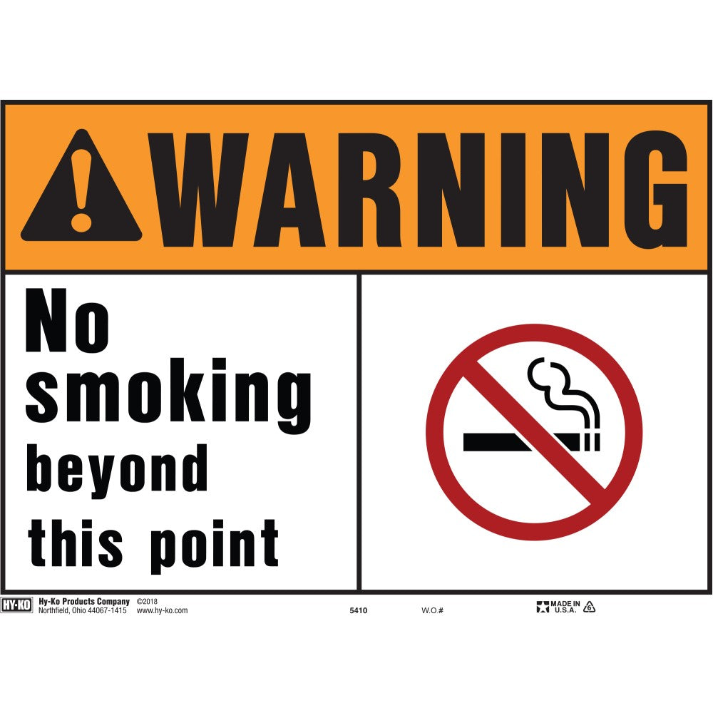 Warning No Smoking Sign 10" x 14" (5 pcs.) — Fastener Line